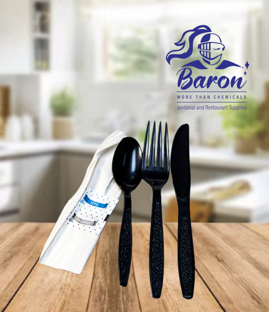 E188000 Empress Heavy Weight Black Cutlery Kit w/ Salt & Pepper - Baron ...