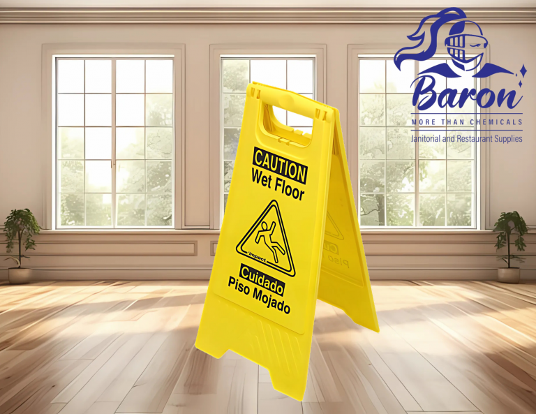 Impact Wet Floor Sign, CAUTION, English/Spanish, Yellow - Baron Chemicals