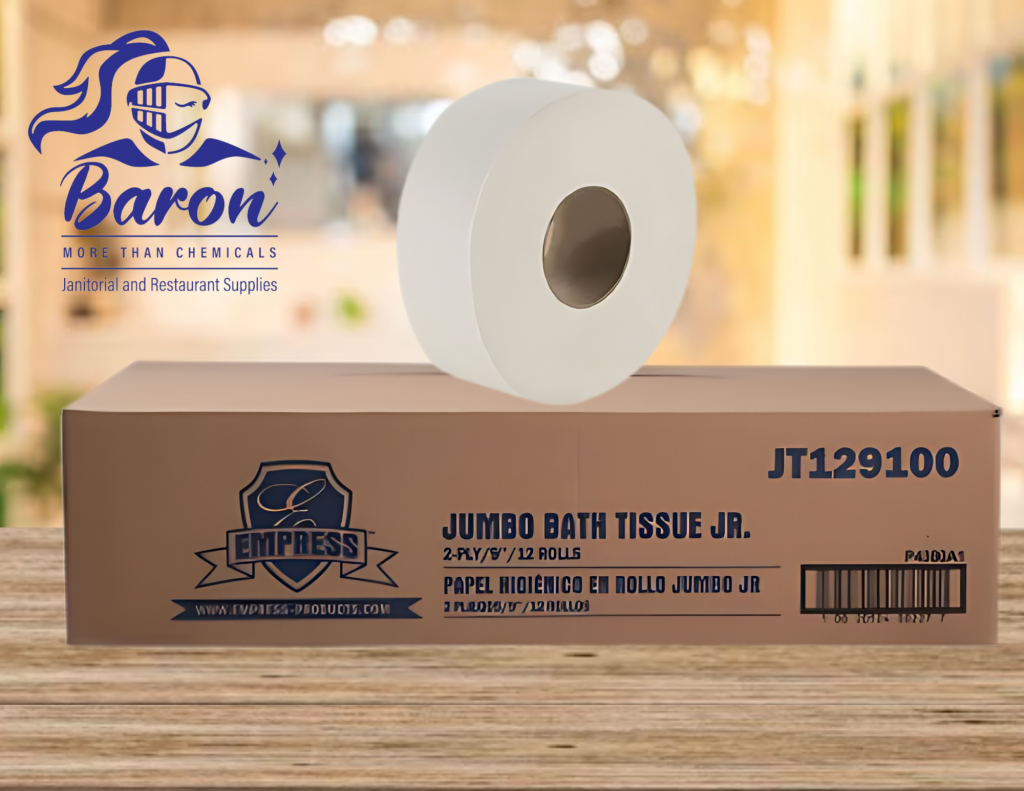 129100 Empress Jumbo 9" Toilet Tissue, 2 Ply, White - Baron Chemicals
