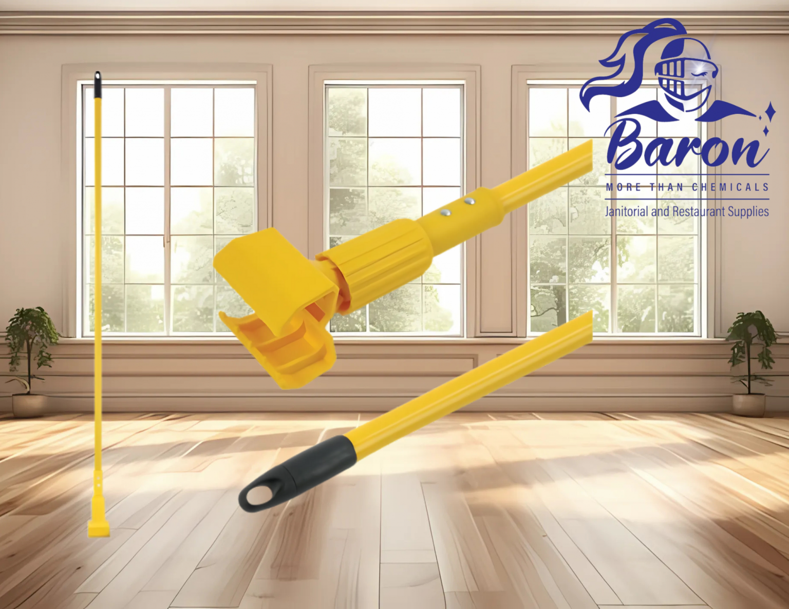 Boardwalk Plastic Jaws Mop Handle, 60" Aluminum Handle, Yellow - Baron ...