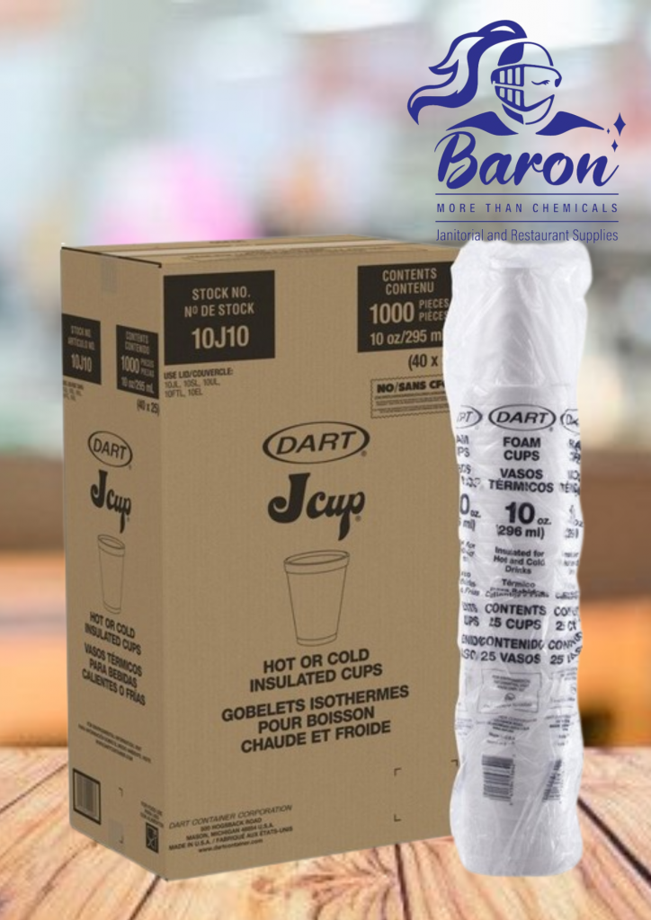 10J10 Dart White Foam Cup, 10oz - Baron Chemicals
