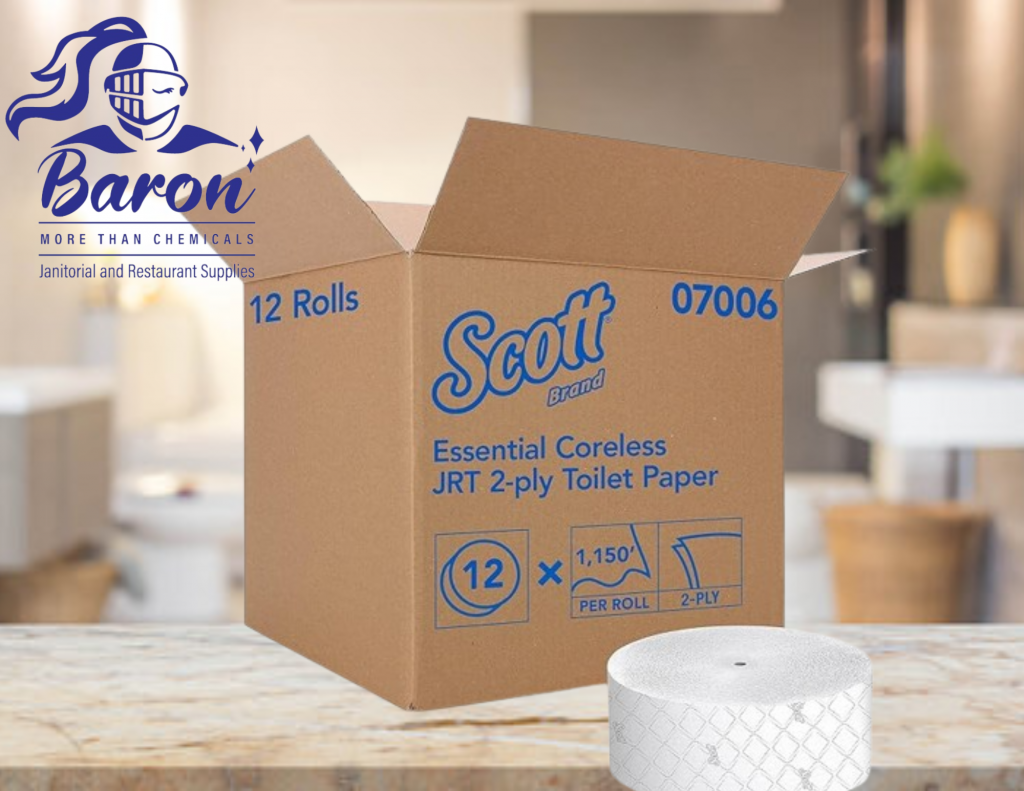 07006 Scott Coreless High-Capacity Jumbo Roll Toilet Paper Rolls, 2-Ply, 12 Rolls - Baron Chemicals