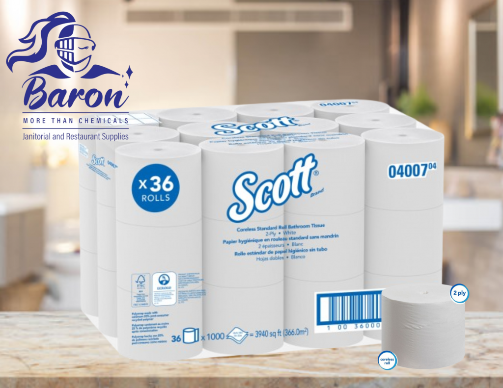 04007 Scott Essential Coreless 2-Ply Toilet Tissue Paper, 36 Roll - Baron Chemicals