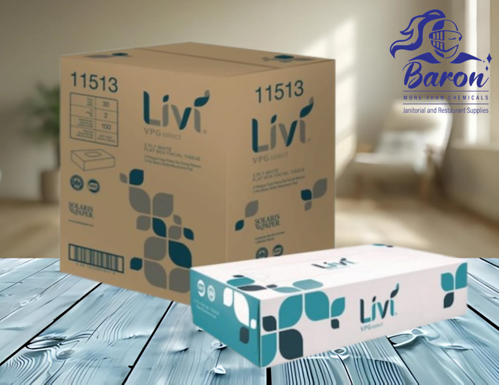 11513 Livi Flat Box Facial Tissue, 2-Ply - Baron Chemicals